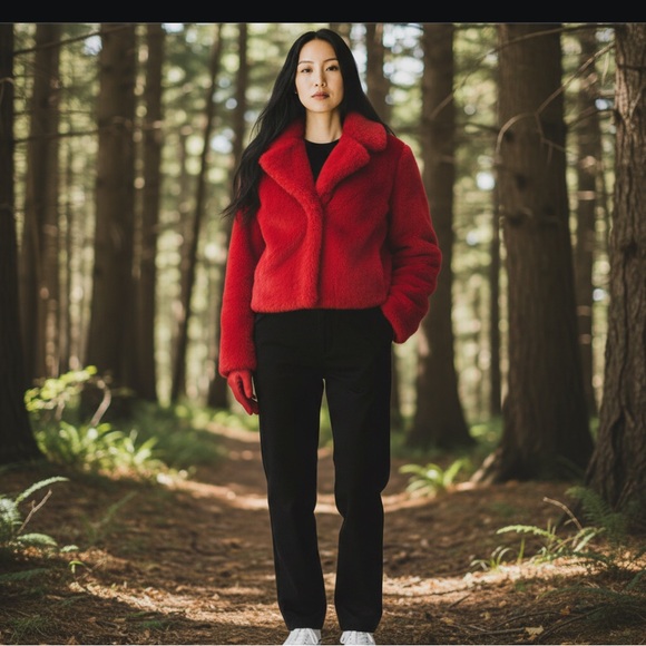 Jou Jou | Jackets & Coats | Red Faux Fur Jacket | Poshmark